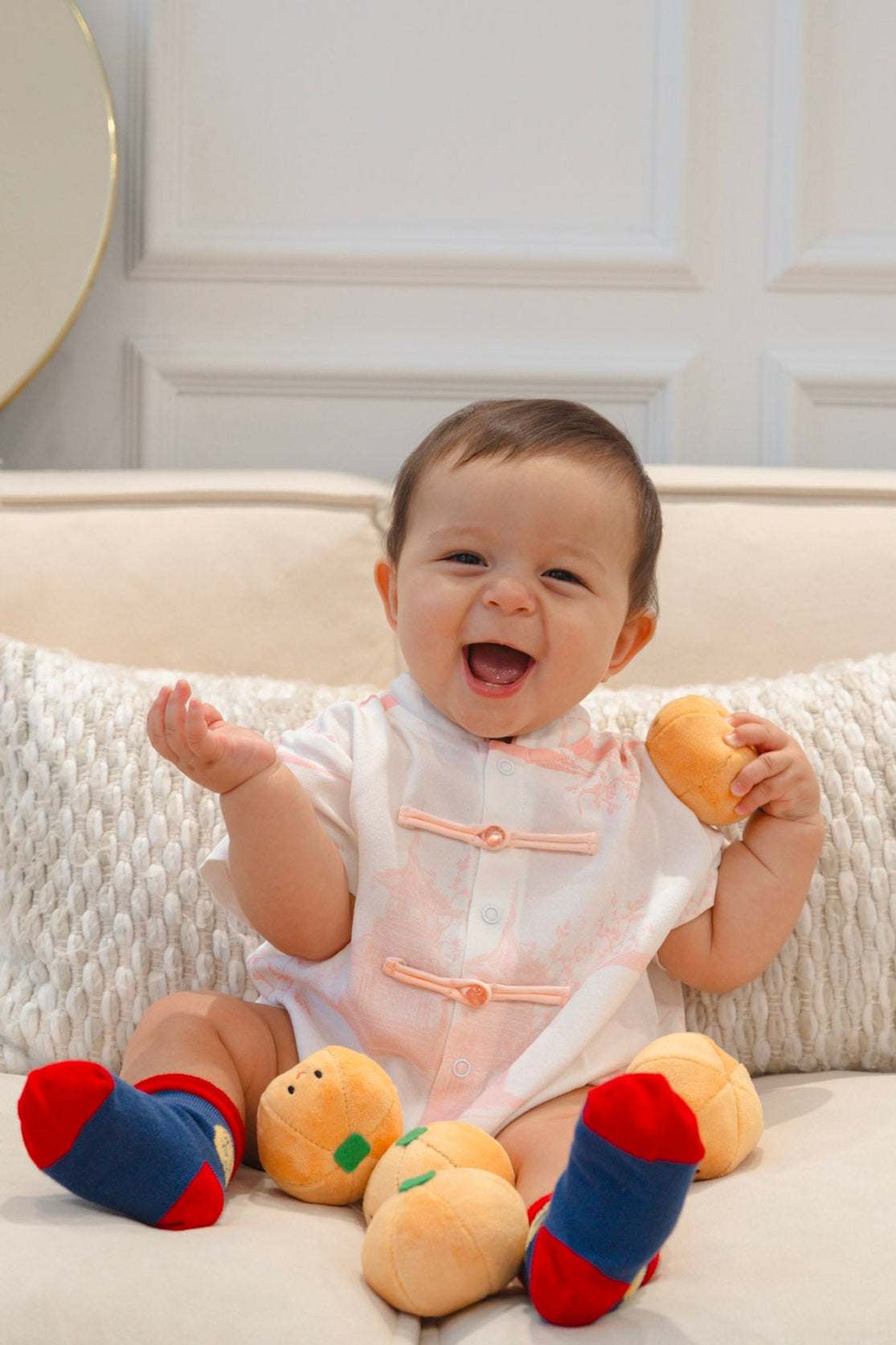 Oriental Garden Baby Boy Lined Mandarin Collar Relaxed Playsuit ...